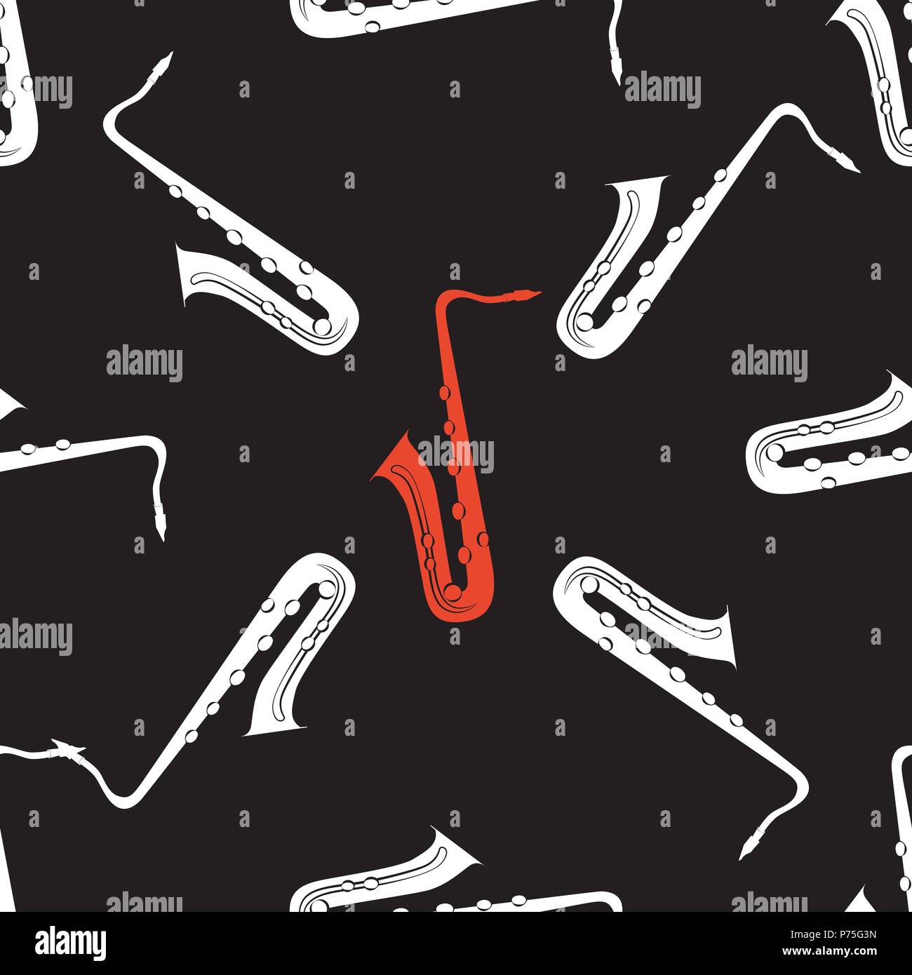Jazz concept. Saxophone. Seamless pattern. White and red elements ...