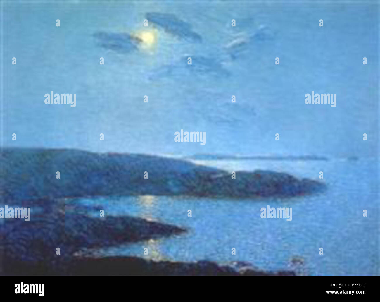 Work by Childe Hassam . before 1935 136 Hassam - moonlight Stock Photo ...