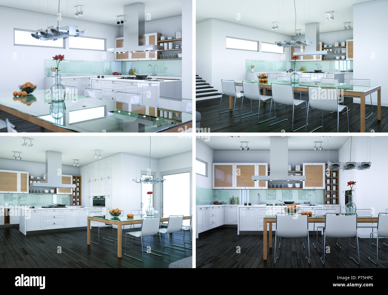 Four views of modern interior loft design Stock Photo - Alamy