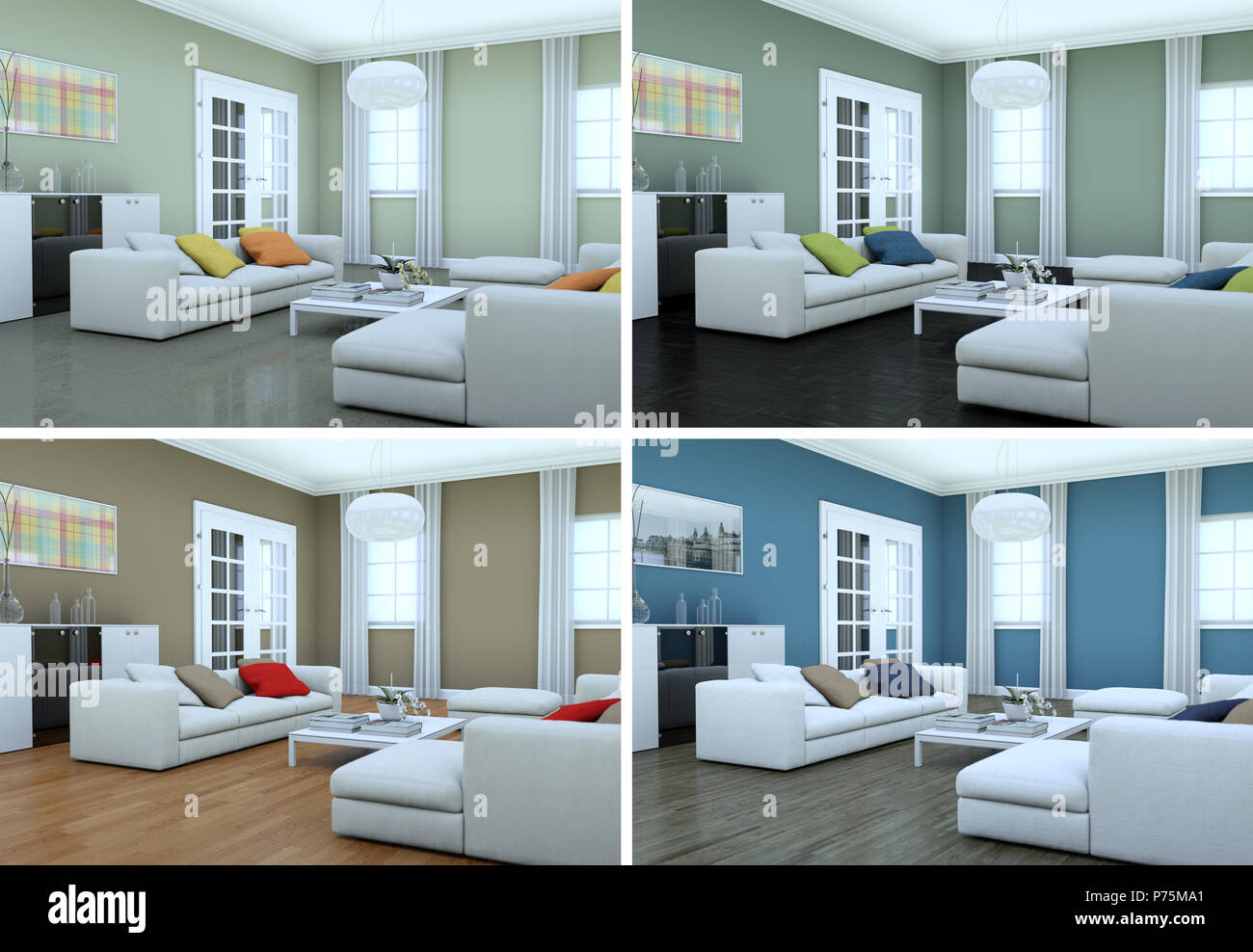 Four color variations of modern interior loft design Stock Photo - Alamy