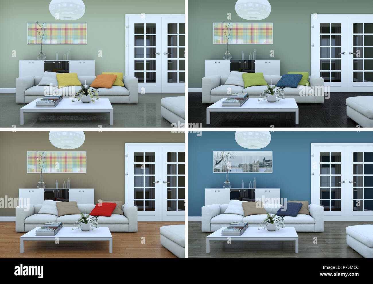Four color variations of modern interior loft design Stock Photo - Alamy