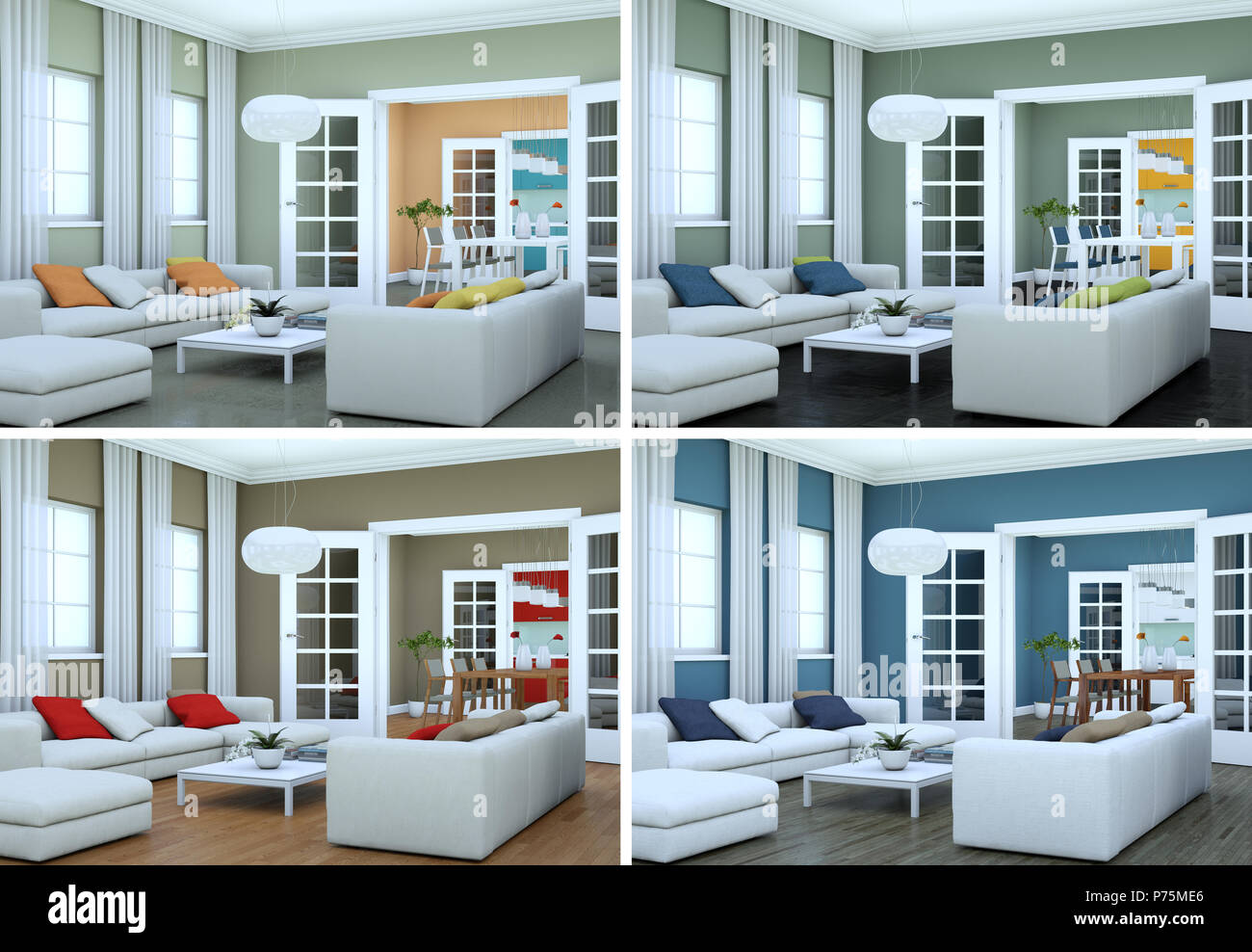 Four color variations of modern interior loft design Stock Photo - Alamy