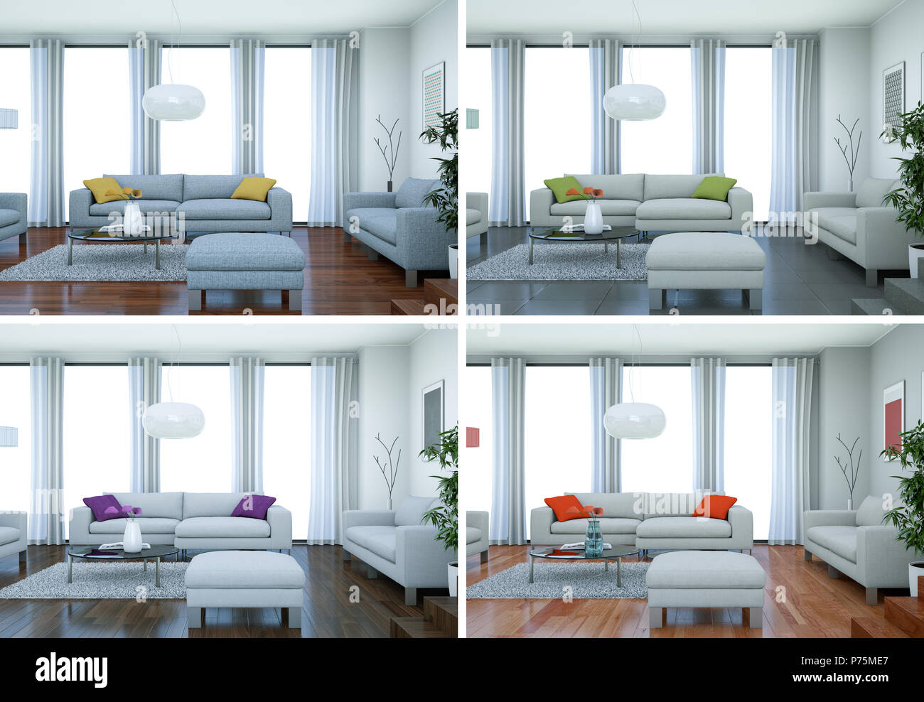 Four color variations of modern interior loft design Stock Photo - Alamy