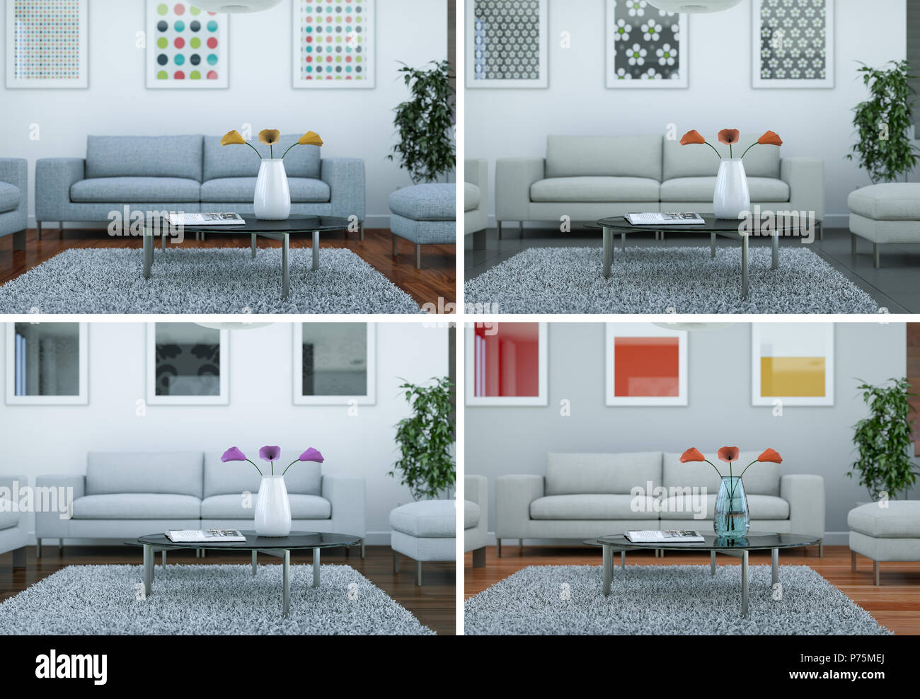 Four color variations of modern interior loft design Stock Photo - Alamy