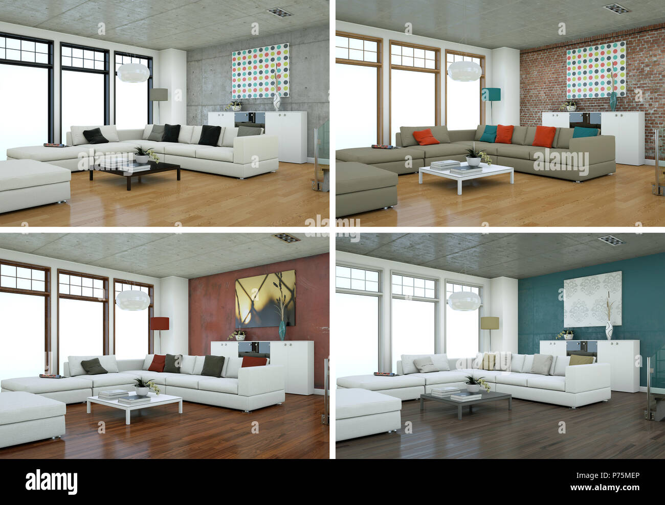 Four color variations of modern interior loft design Stock Photo - Alamy