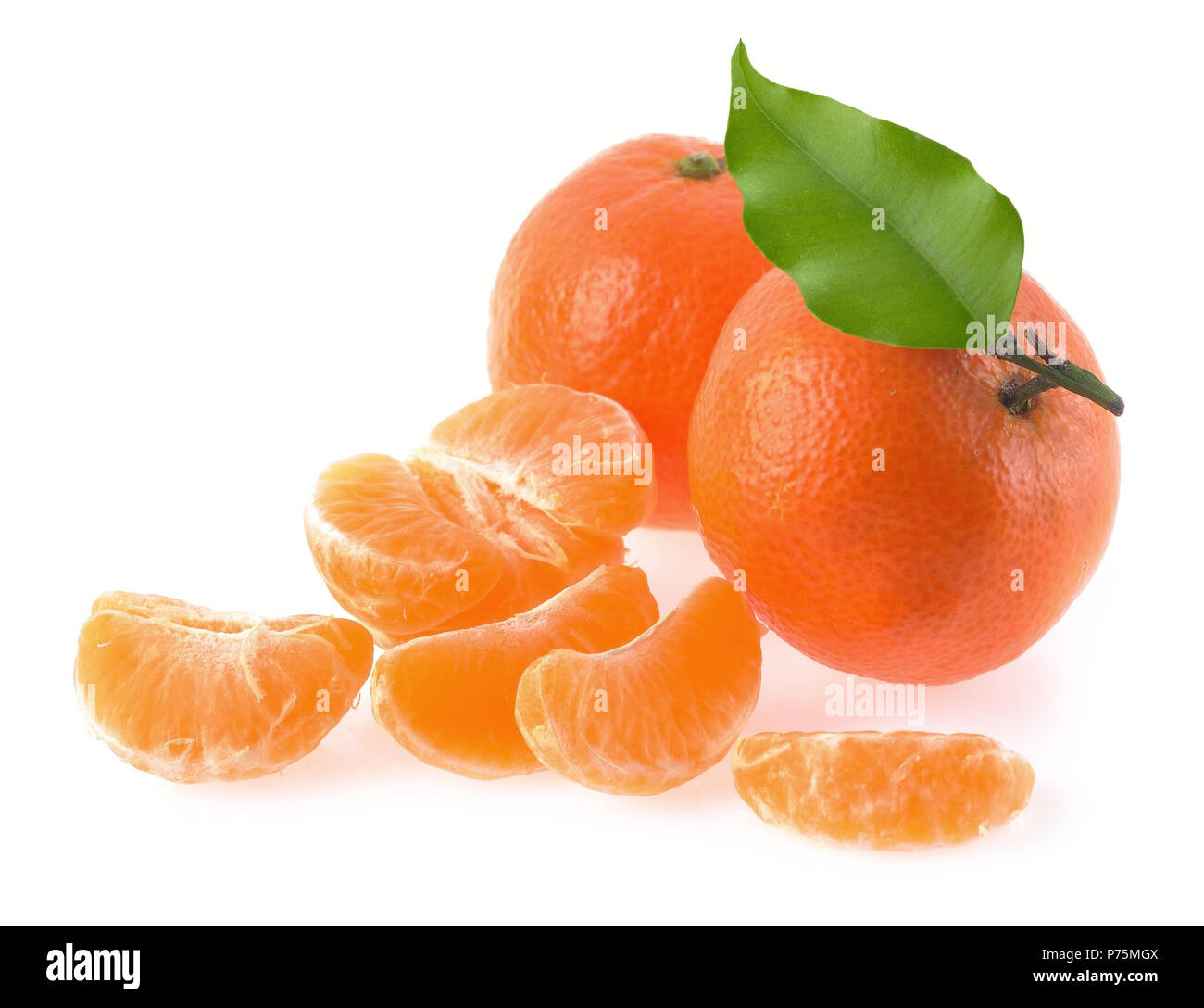 clementines with segments on a white background Stock Photo - Alamy