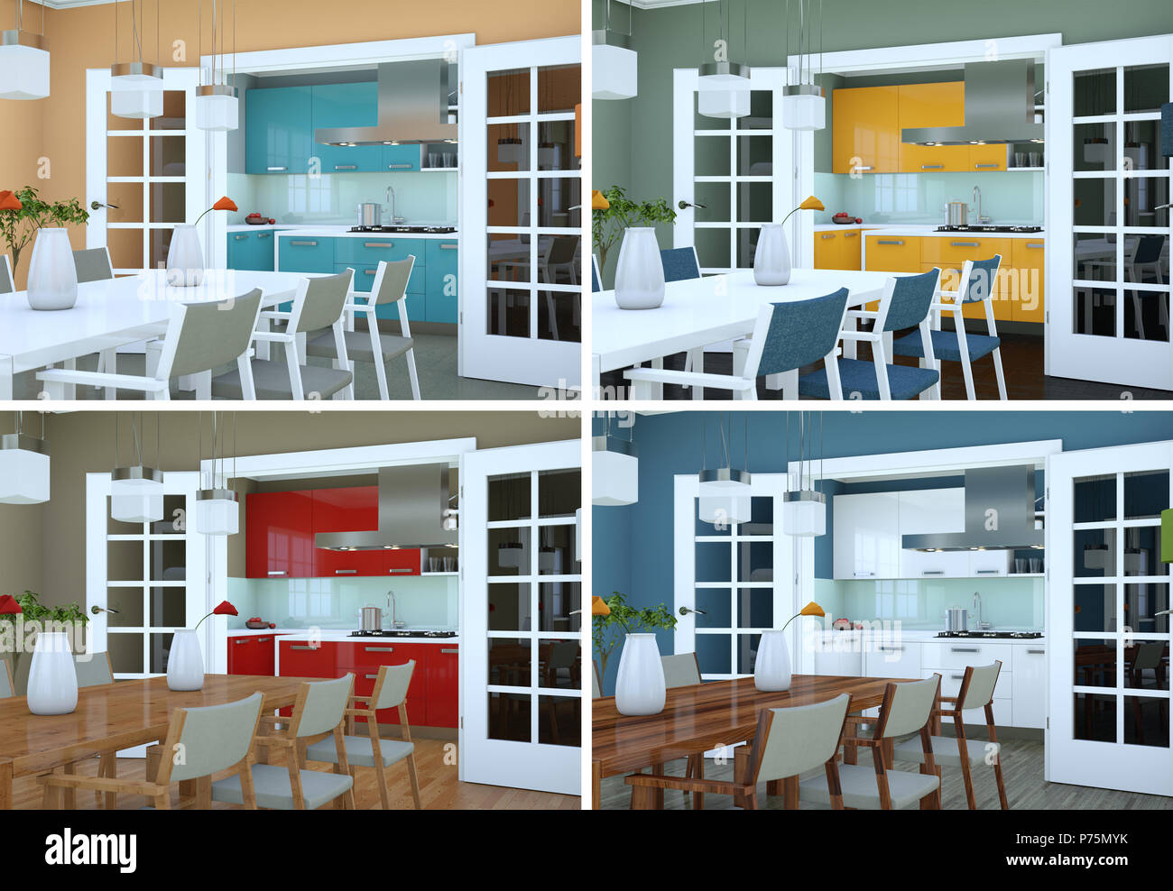 Four color variations of modern interior loft design Stock Photo - Alamy