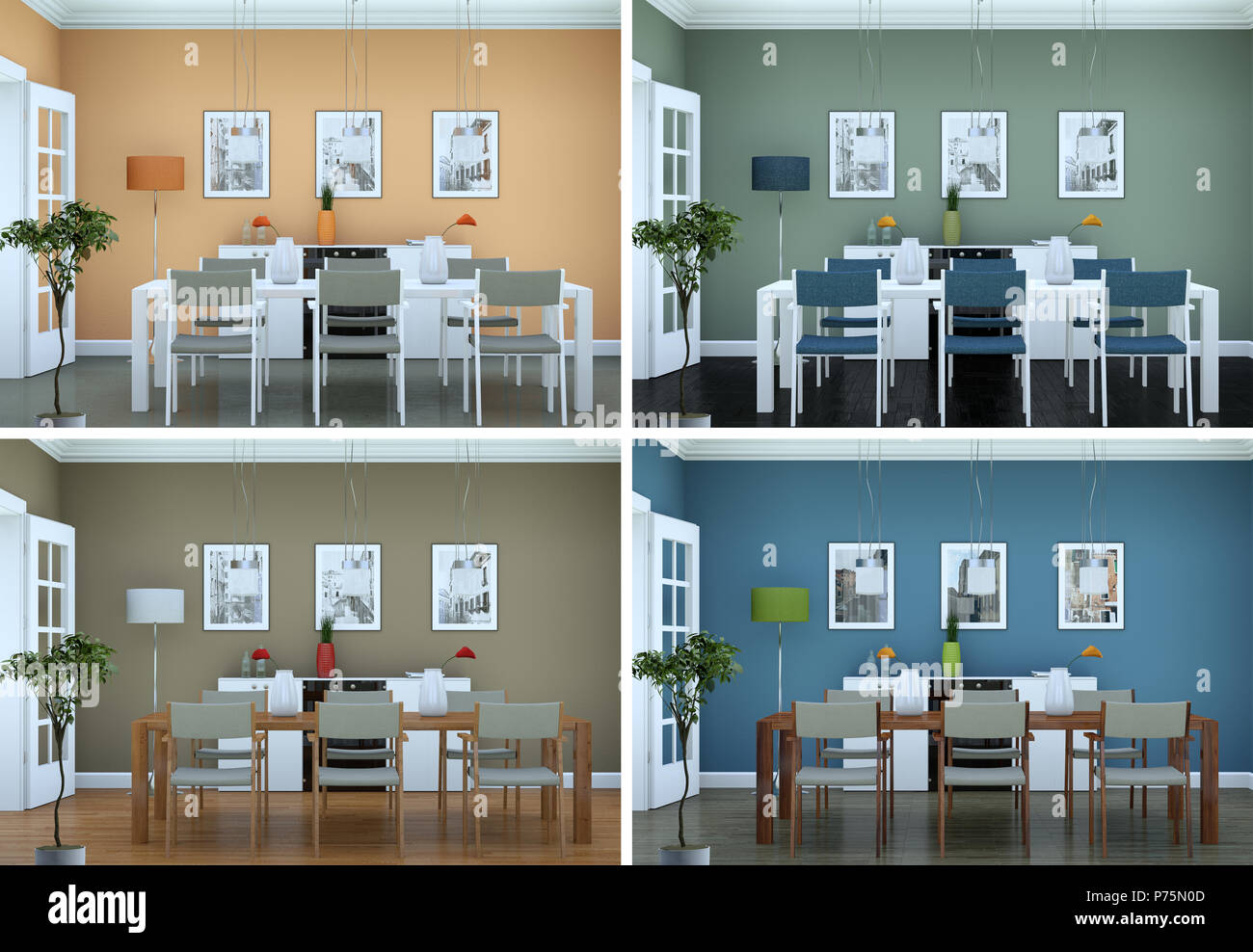 Four color variations of modern interior loft design Stock Photo - Alamy