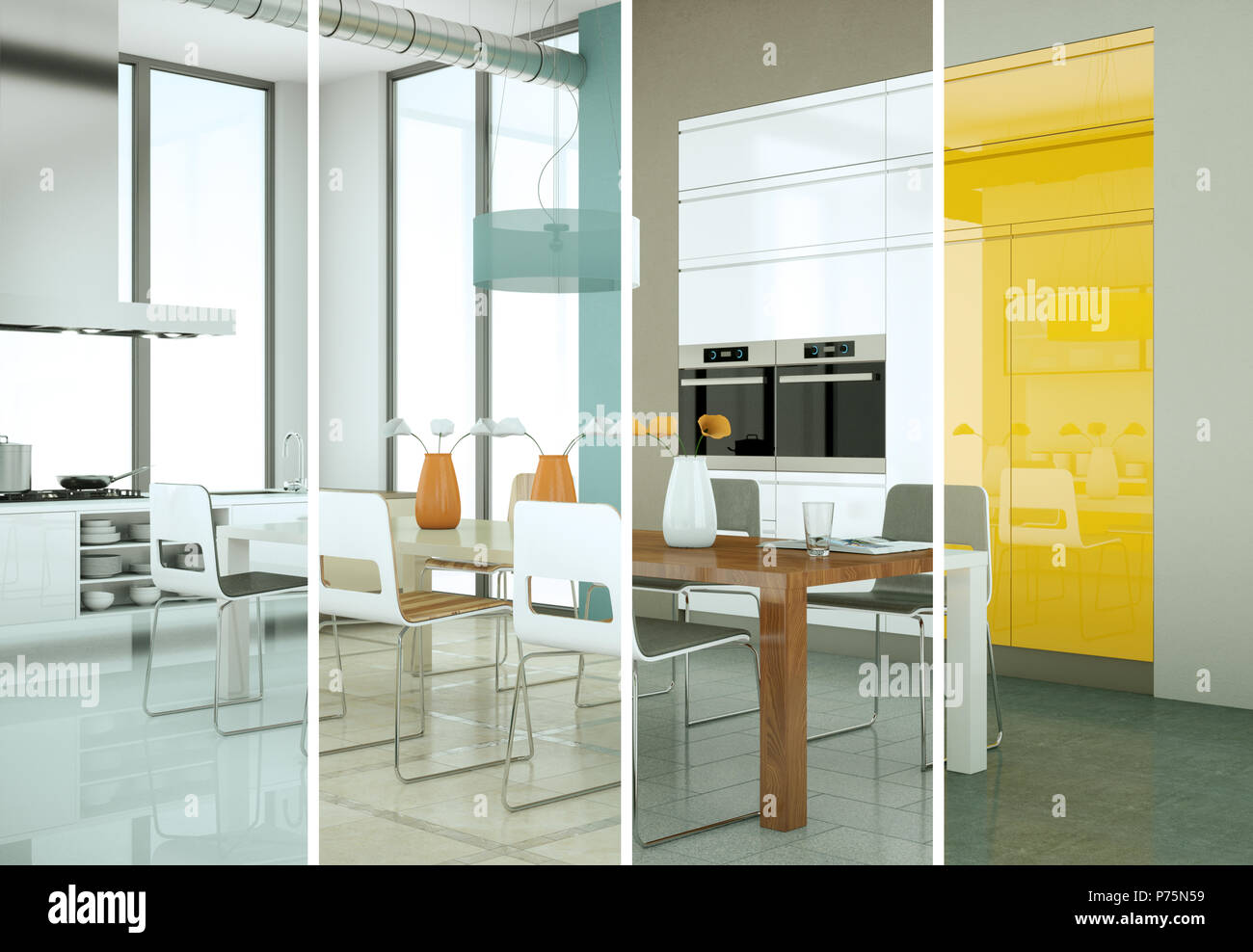 Splitted color variations of a modern kitchen with a beautiful design ...