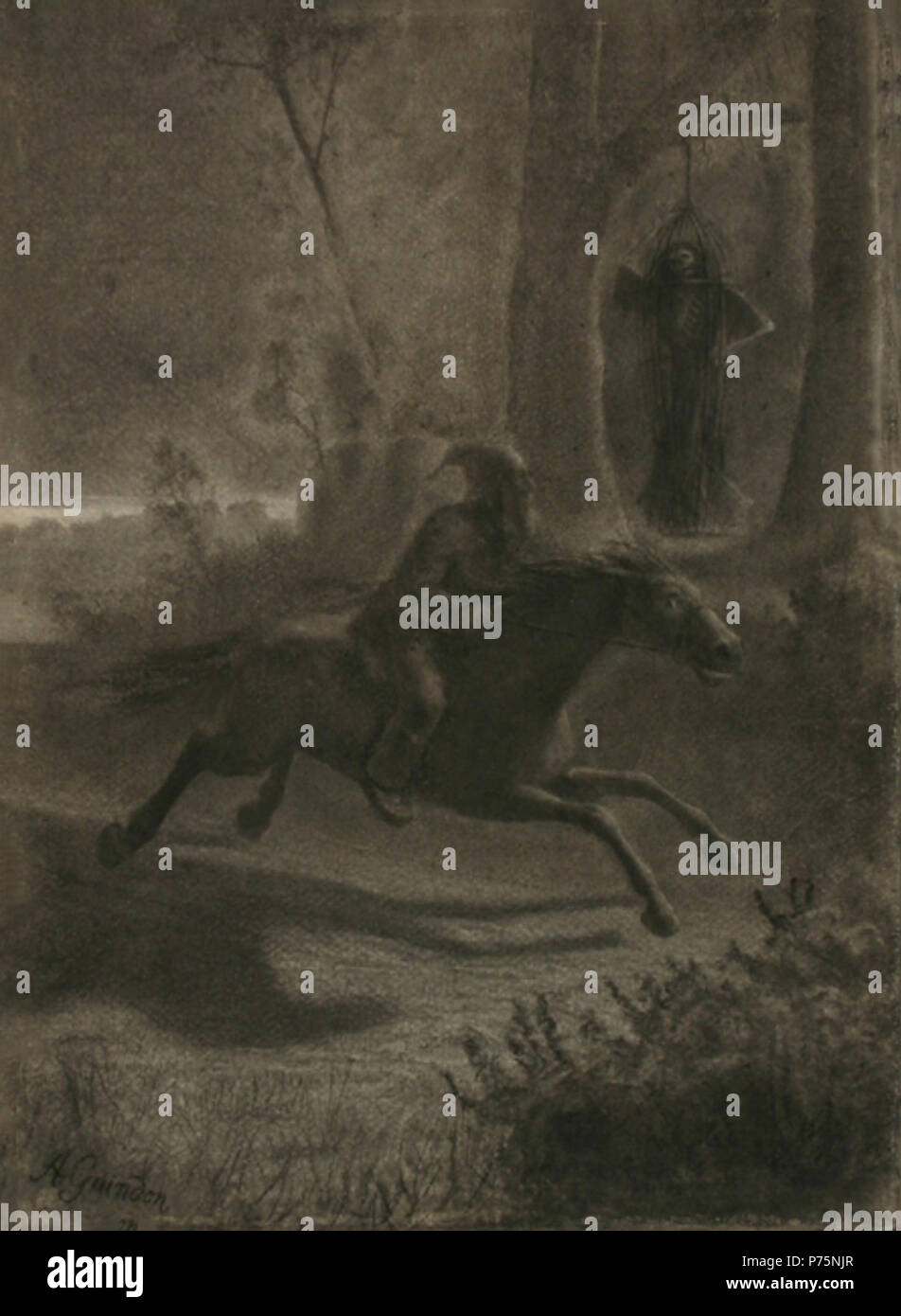 . La Corriveau . English: La Corriveau, in her iron cage, terrifying a ...