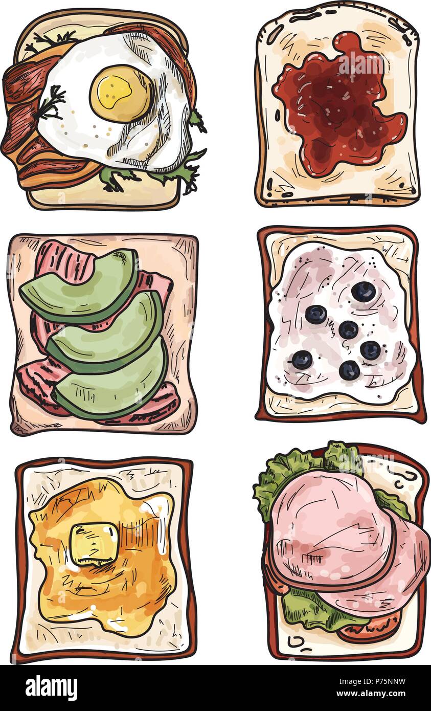 Set of toasts breakfast on white background Stock Vector Image & Art ...