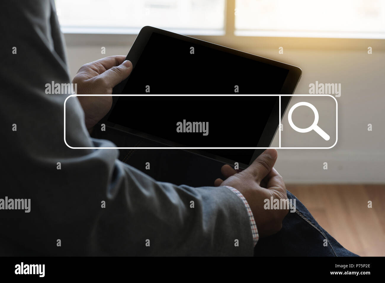 ICT(Information Communication Technology) businessman using Searching ...