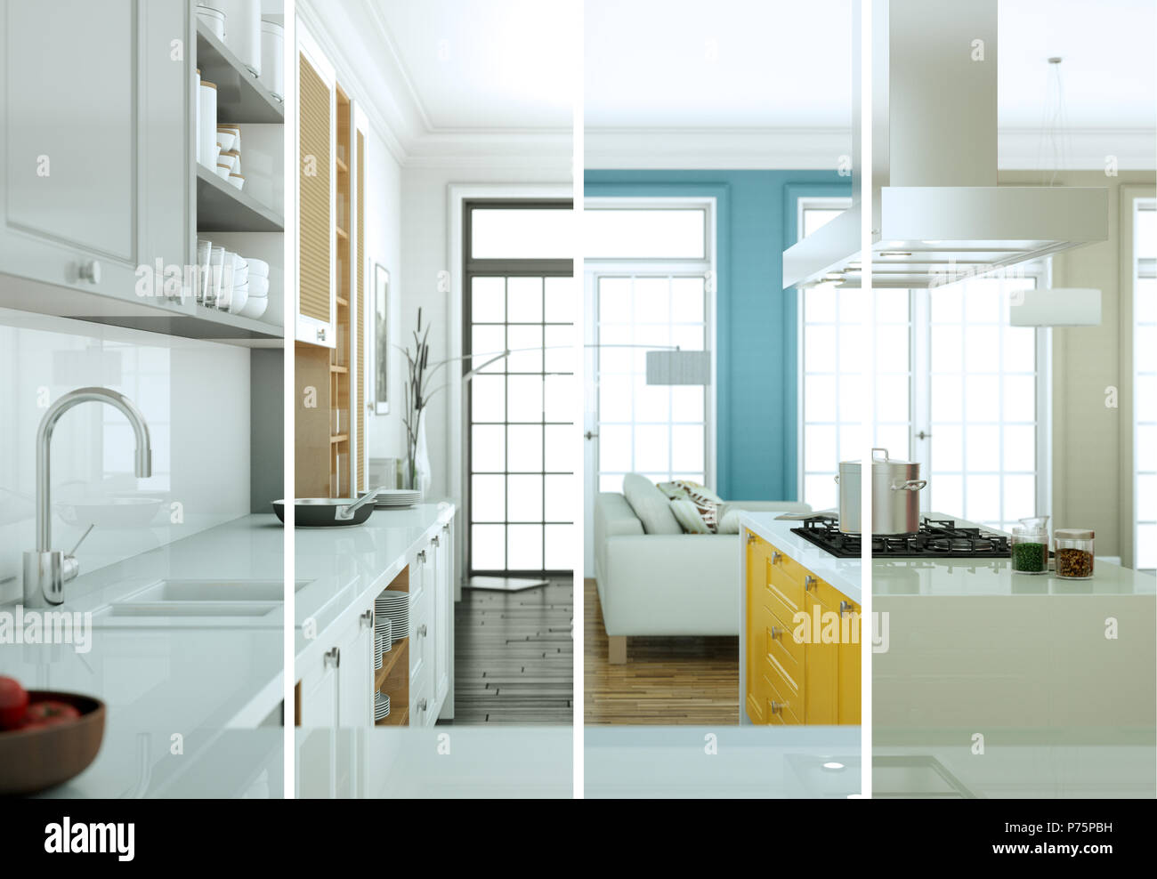 Splitted color variations of a modern loft interior design Stock Photo ...