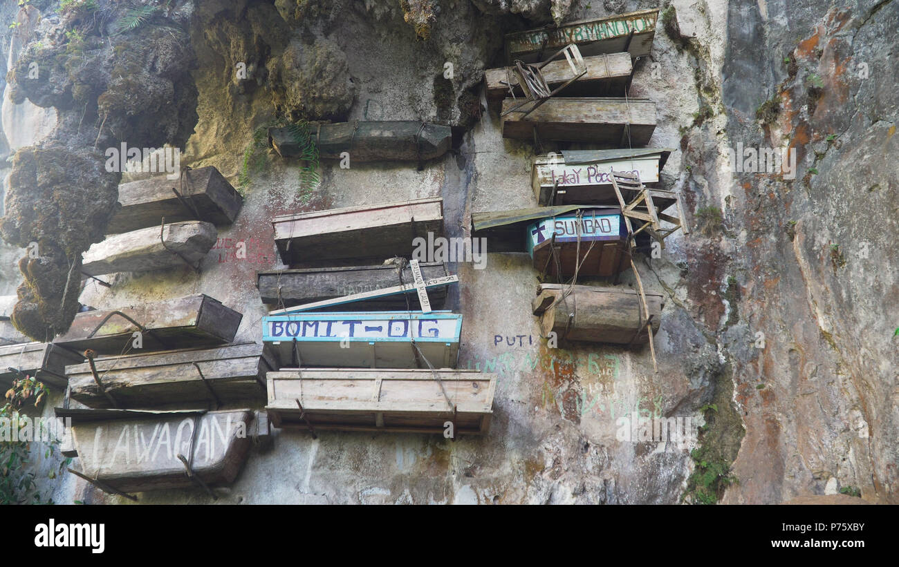 Tourist attraction Hanging coffins of Sagada. Philipphines hanging ...