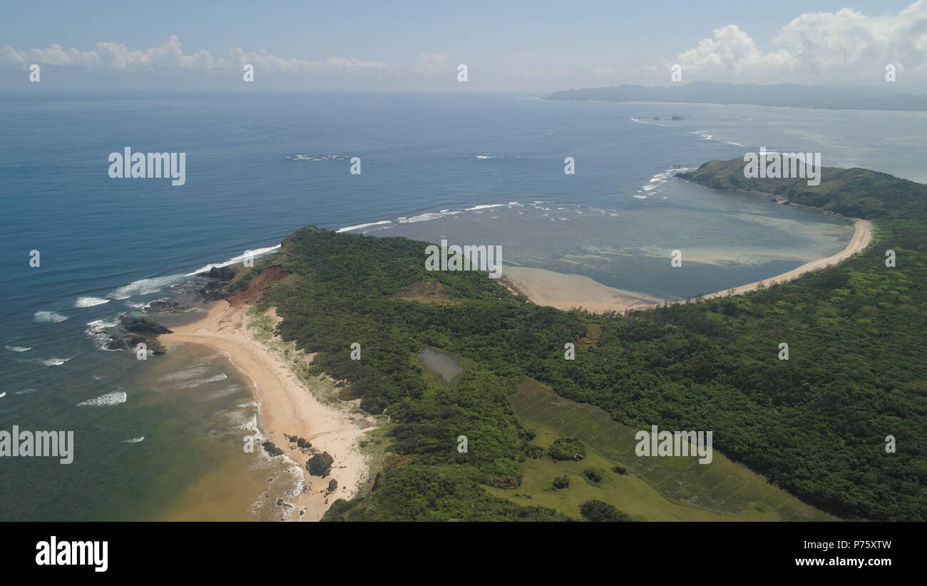 Aerial view of wild beaches. Coast of a tropical island Palau with ...