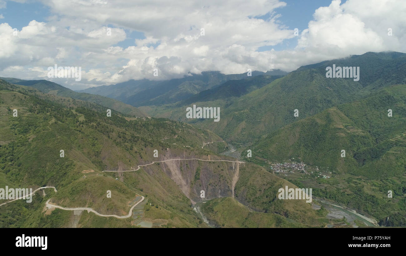 Aerial view of mountain river in the cordillera gorge, mountains ...