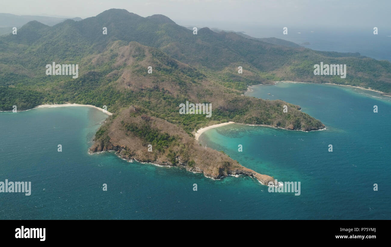 Aerial view of seashore with beach, lagoons and coral reefs ...