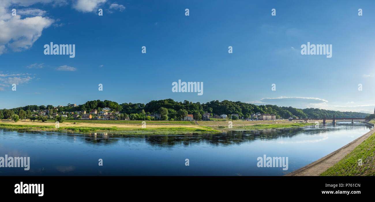 Lithuania, Neman river reflecting landscape and bridge in Kaunas Stock ...