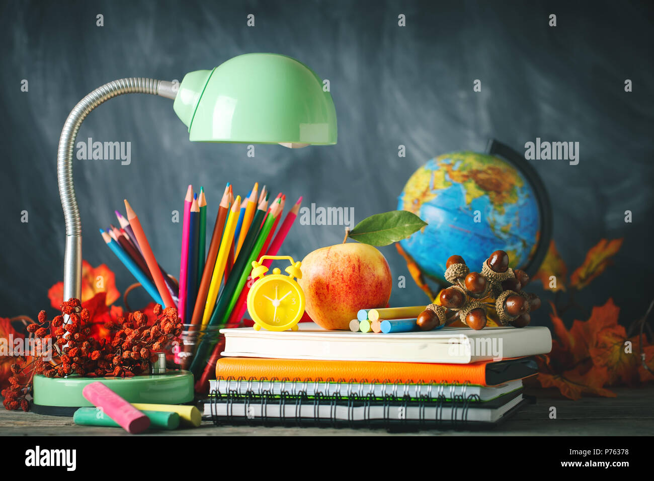 Back to school background with school supplies.View from above Stock ...