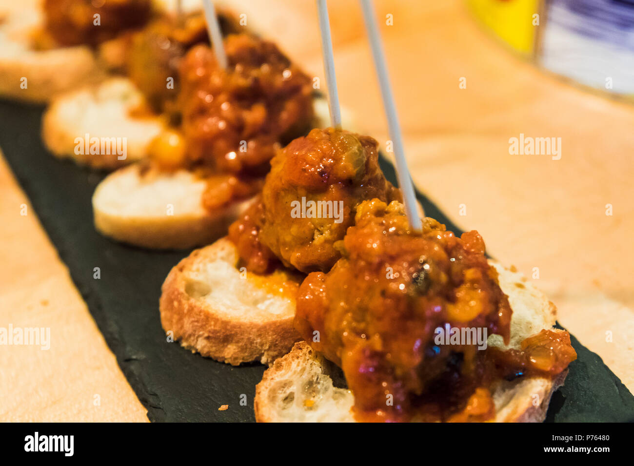 Several Spanish tapas called pintxos of the Basque country Stock Photo ...