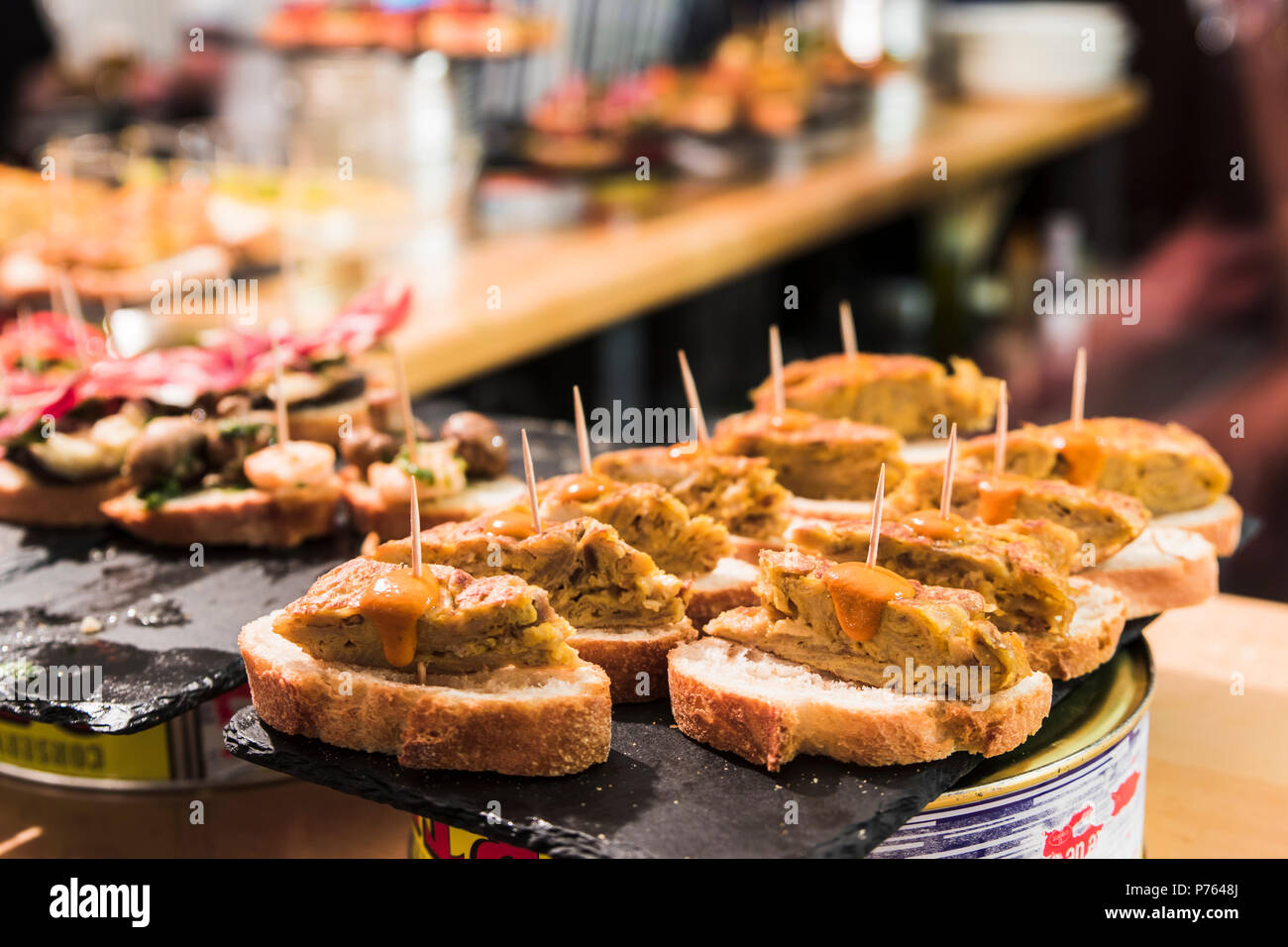 Several Spanish tapas called pintxos of the Basque country Stock Photo ...