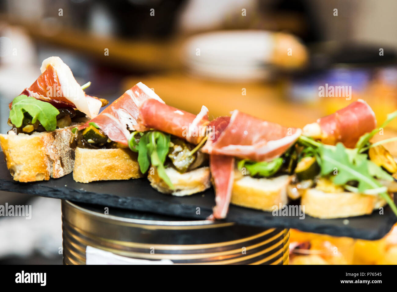 Several Spanish tapas called pintxos of the Basque country Stock Photo ...