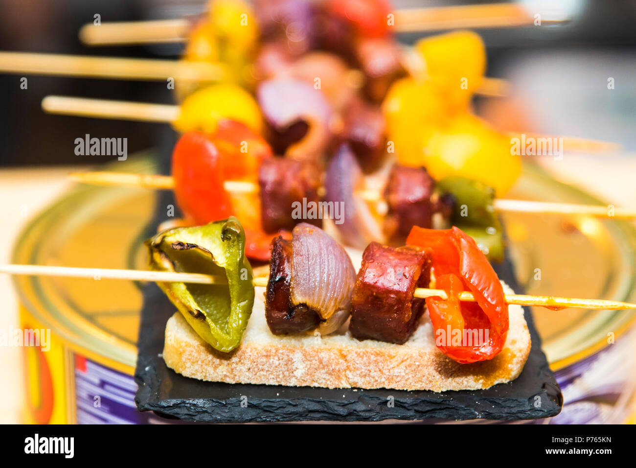 Several Spanish tapas called pintxos of the Basque country Stock Photo ...