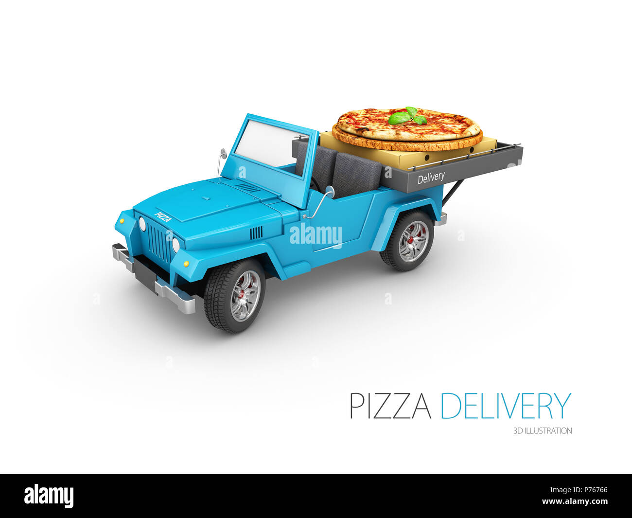 3d Illustration of Fast Pizza Delivery Car isolated on white background ...