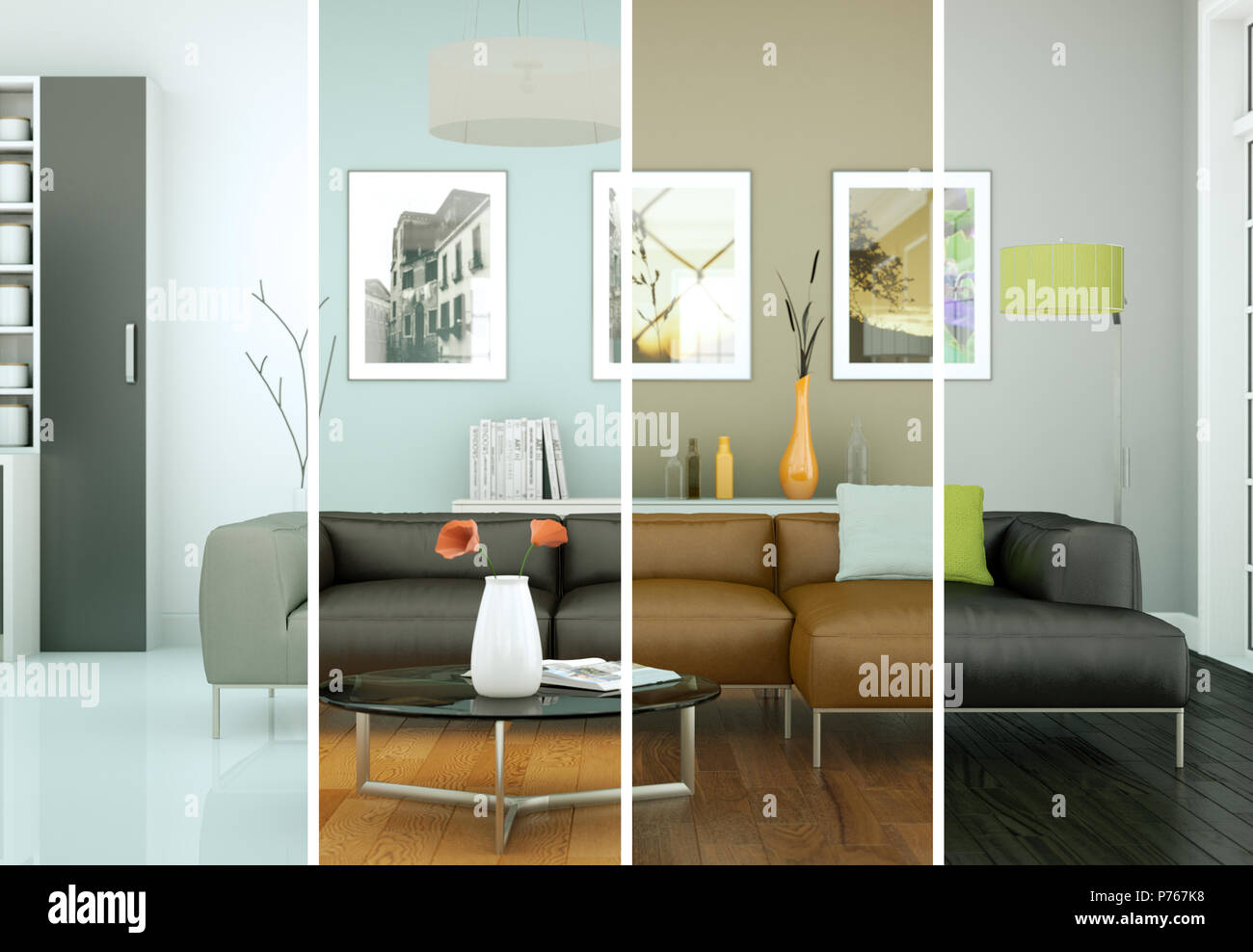 Splitted color variations of a modern loft interior design Stock Photo ...