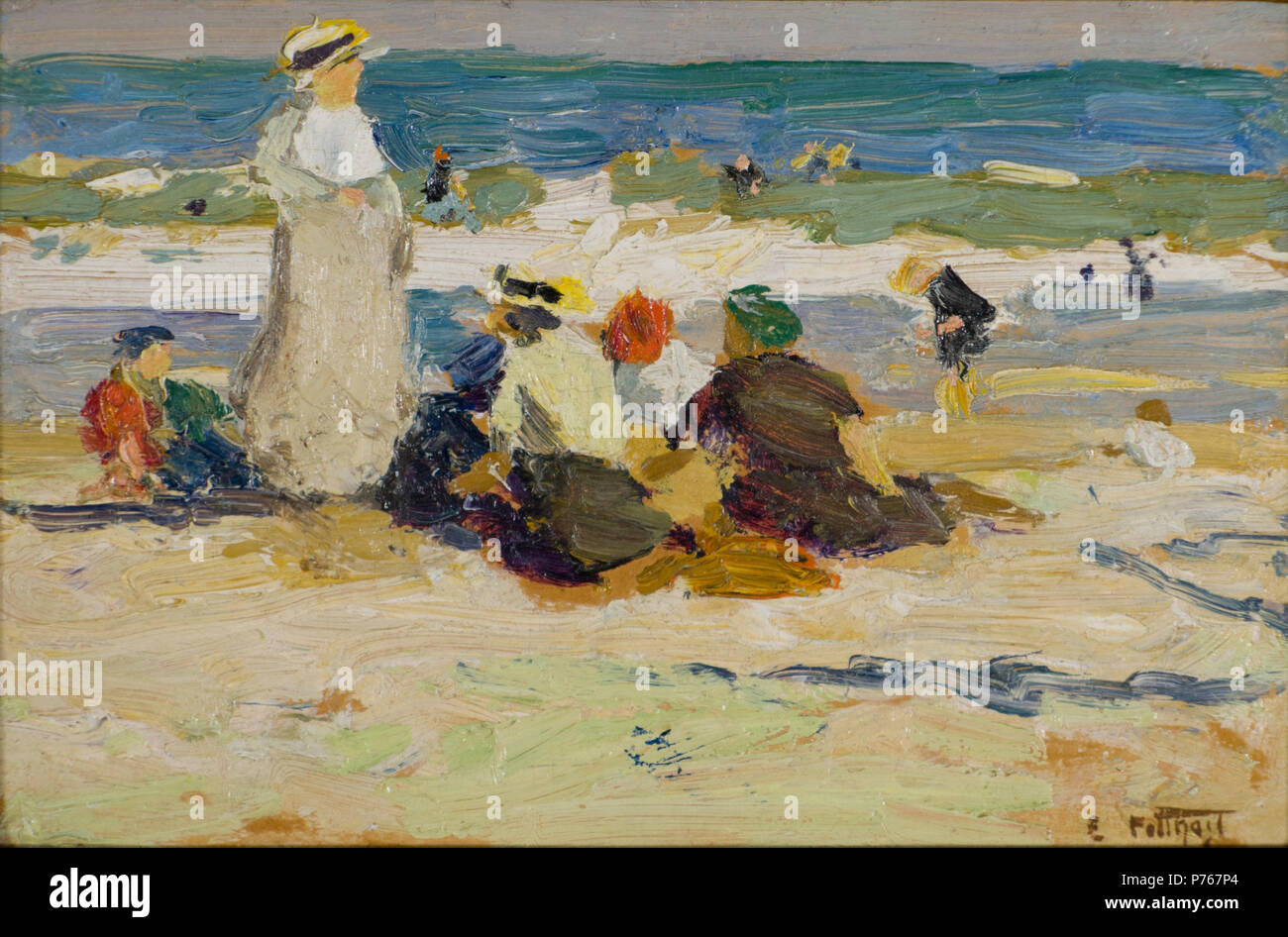 English: At the Beach by Edward Henry Potthast, oil on artist board ...