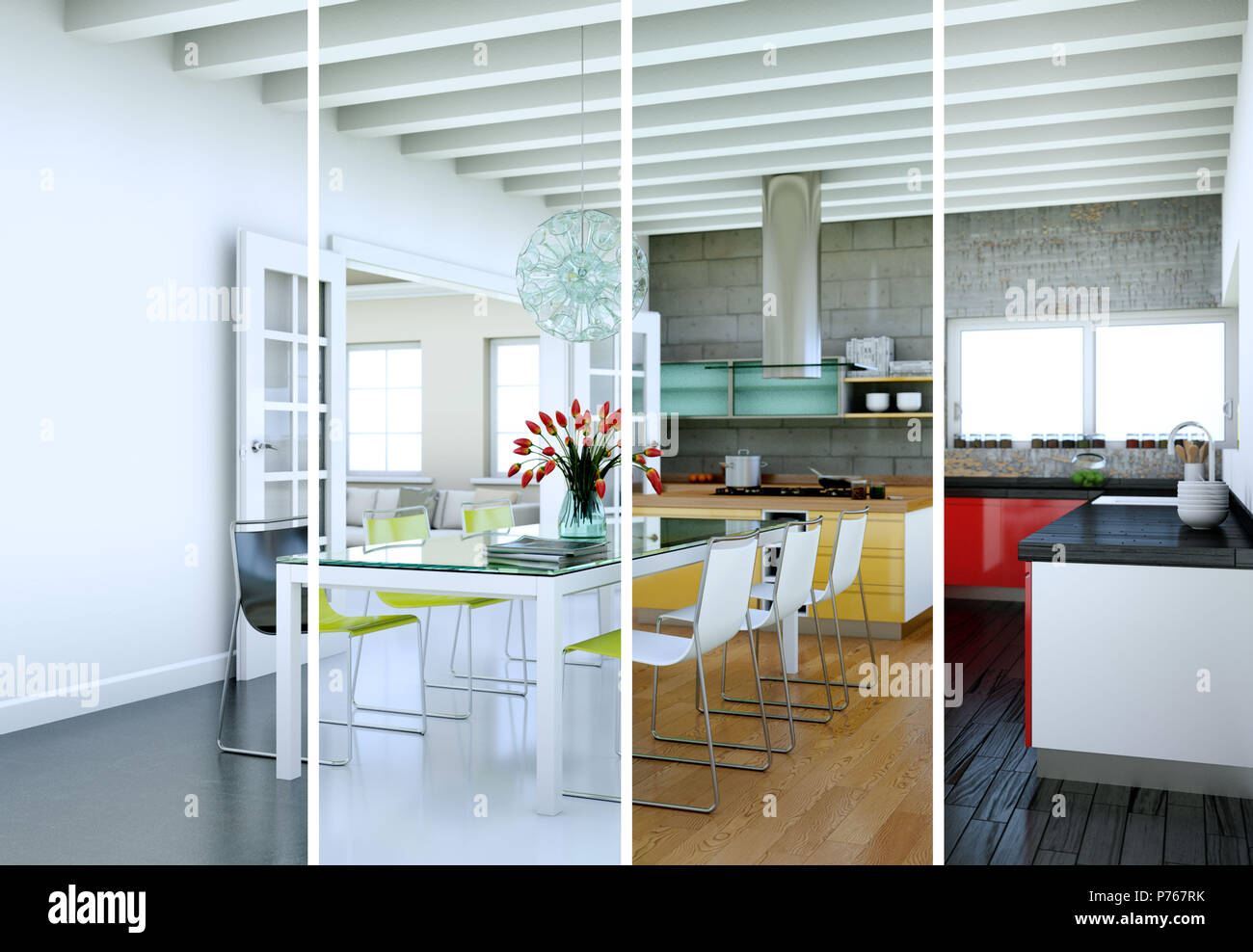 Splitted color variations of a modern loft interior design Stock Photo ...
