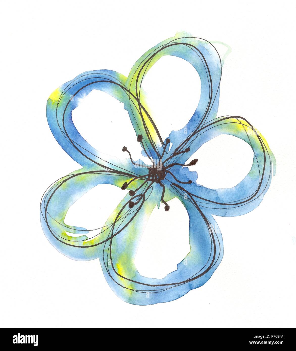 hand drawn watercolor blue flower Stock Photo - Alamy