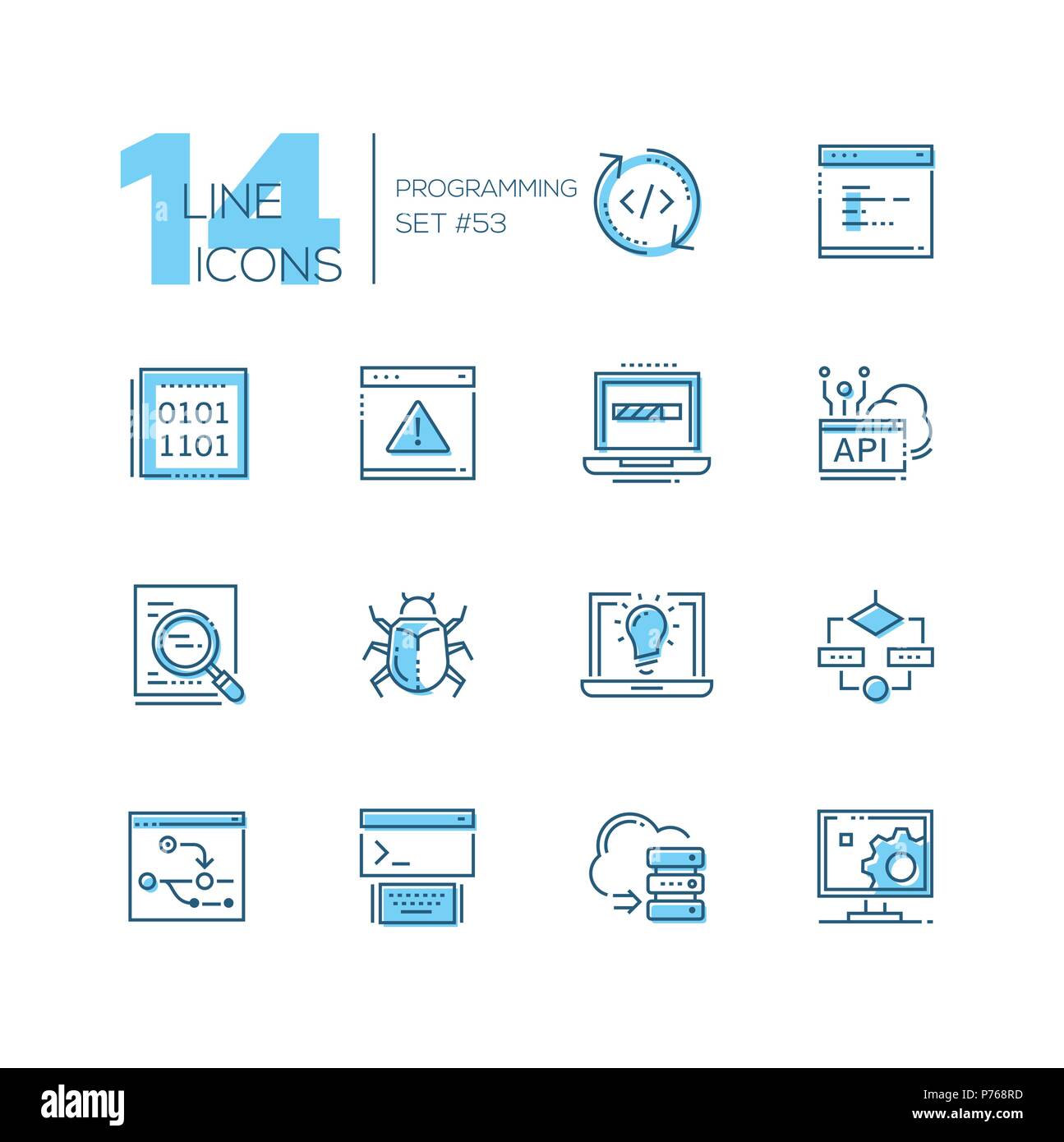 Programming - modern thin line design icons set. Coding, browser page, binary code, laptop ...