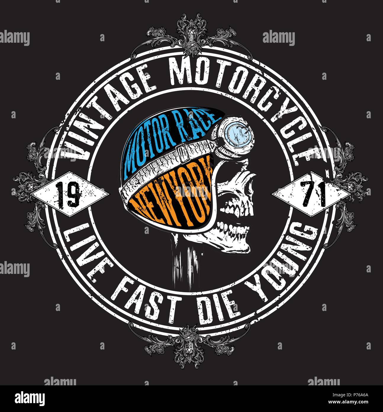 Motorcycle Racing Typography Graphics and Poster. Skull and Old school ...