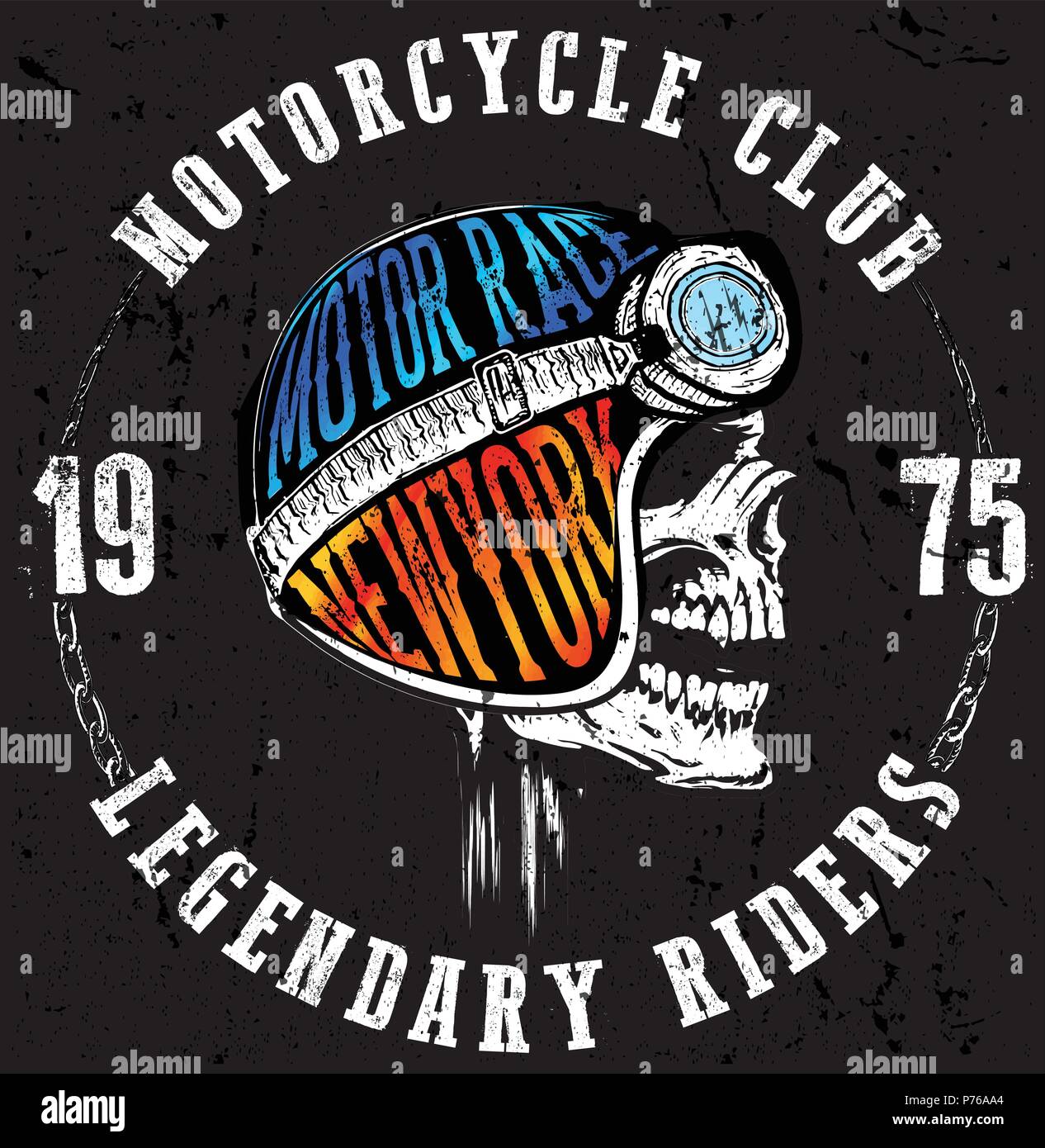 Motorcycle Racing Typography Graphics and Poster. Skull and Old school ...