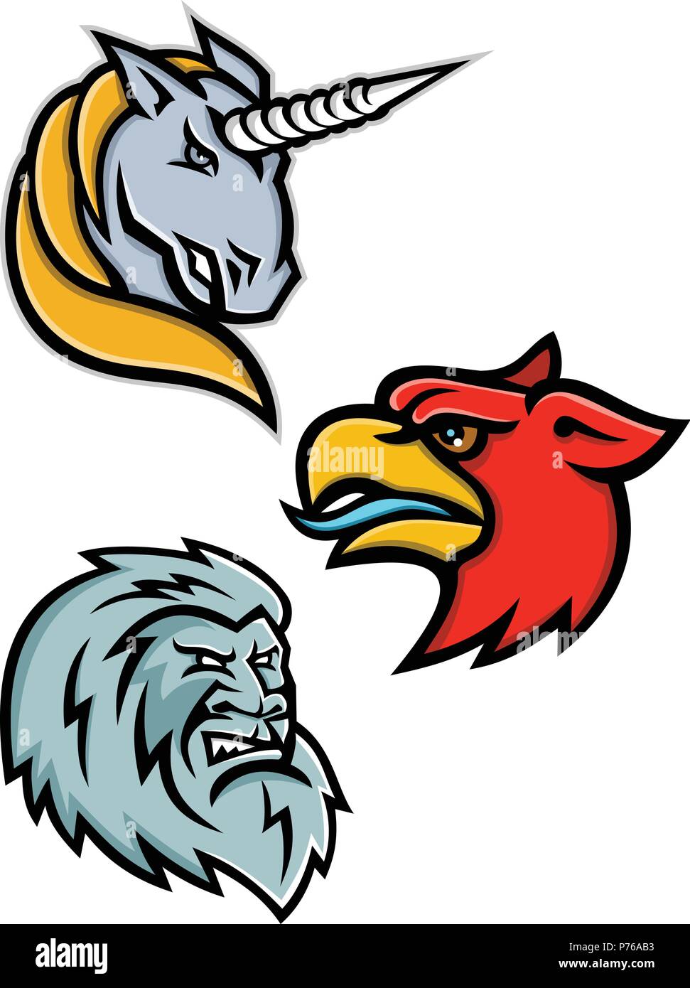 Mascot icon illustration set of heads of legendary or mythical ...