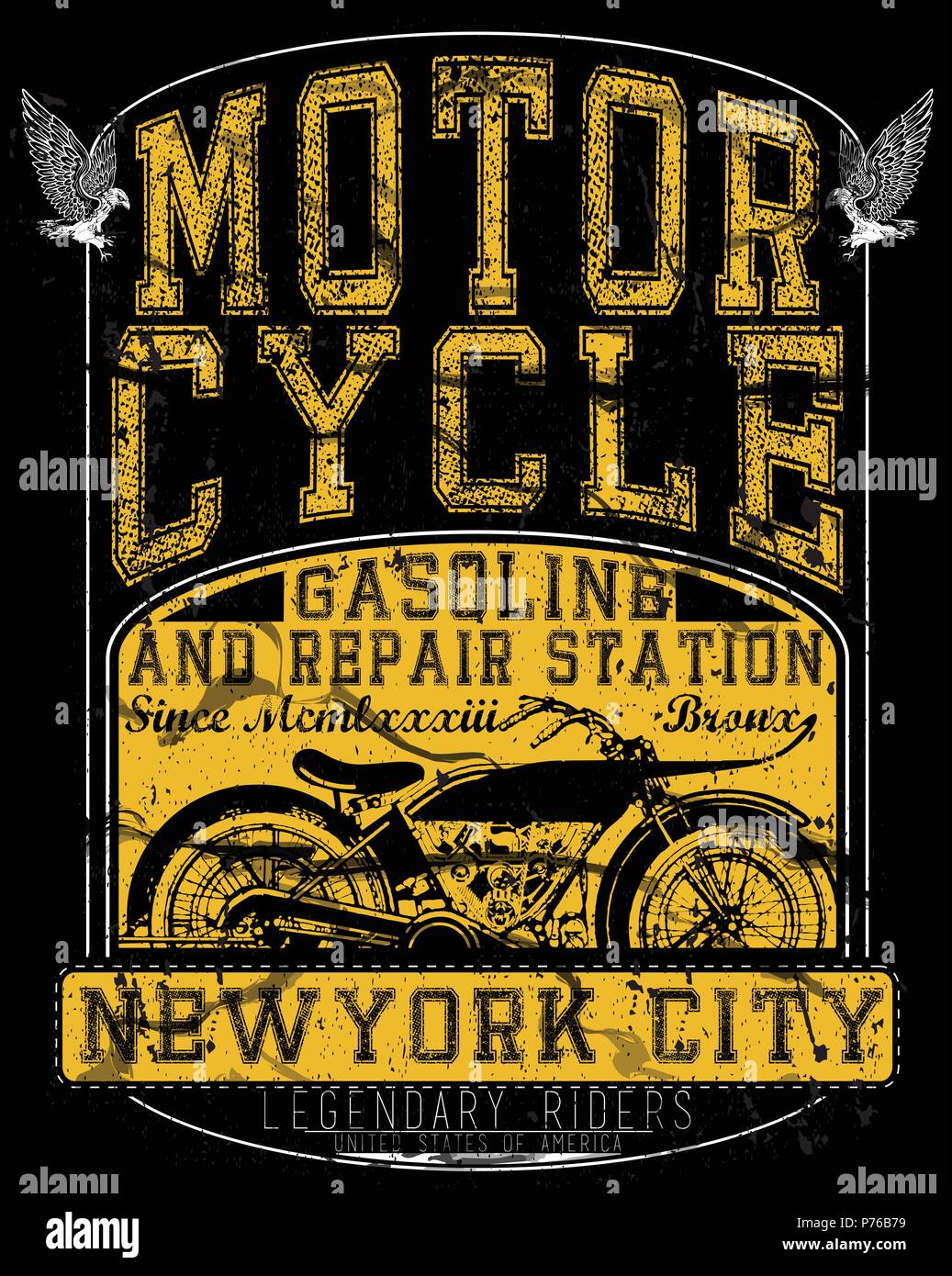 Motorcycle label t-shirt design with illustration of custom chopper ...