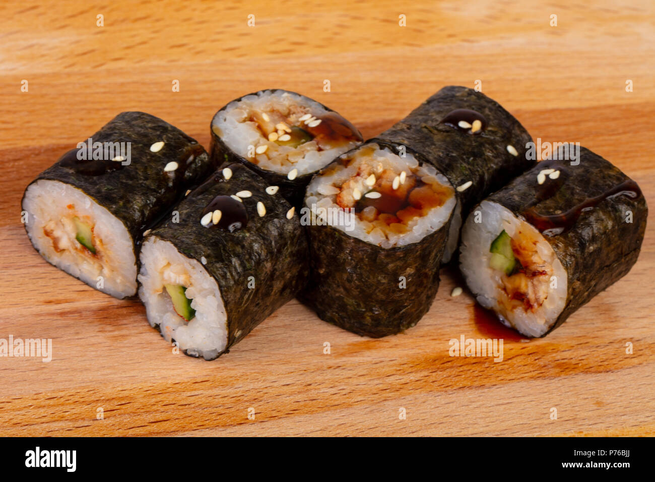 Roll Unagi Maki with eel Stock Photo - Alamy