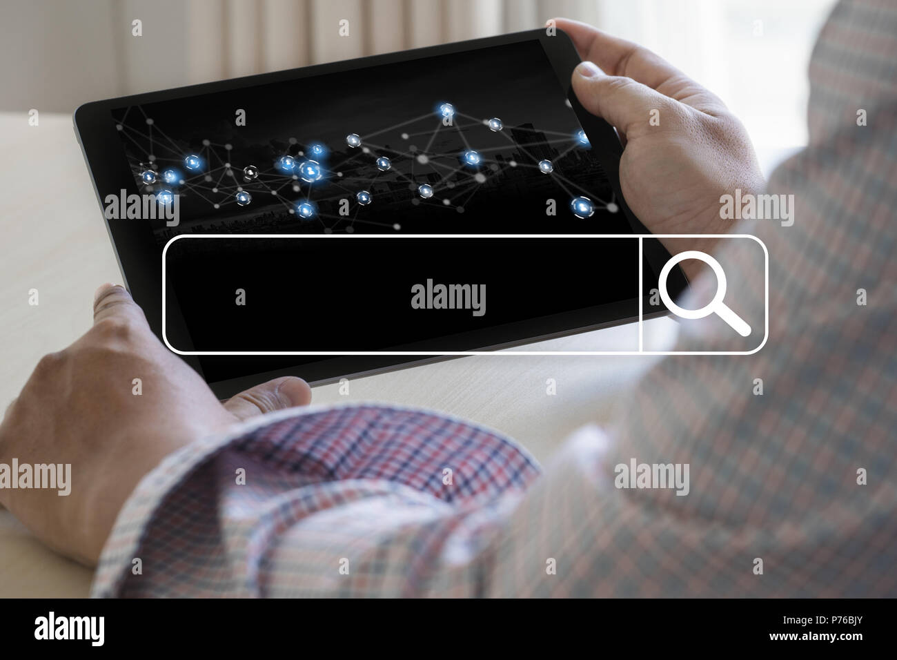 ICT(Information Communication Technology) businessman using Searching ...