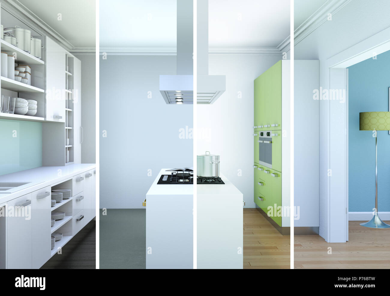 Splitted color variations of a modern kitchen with a beautiful design ...