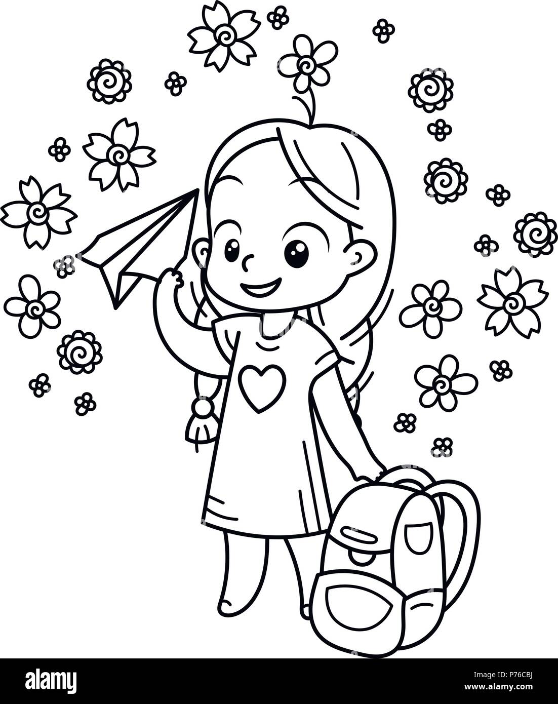 Cute girl ready to School. Vector illustration for books, prints ...