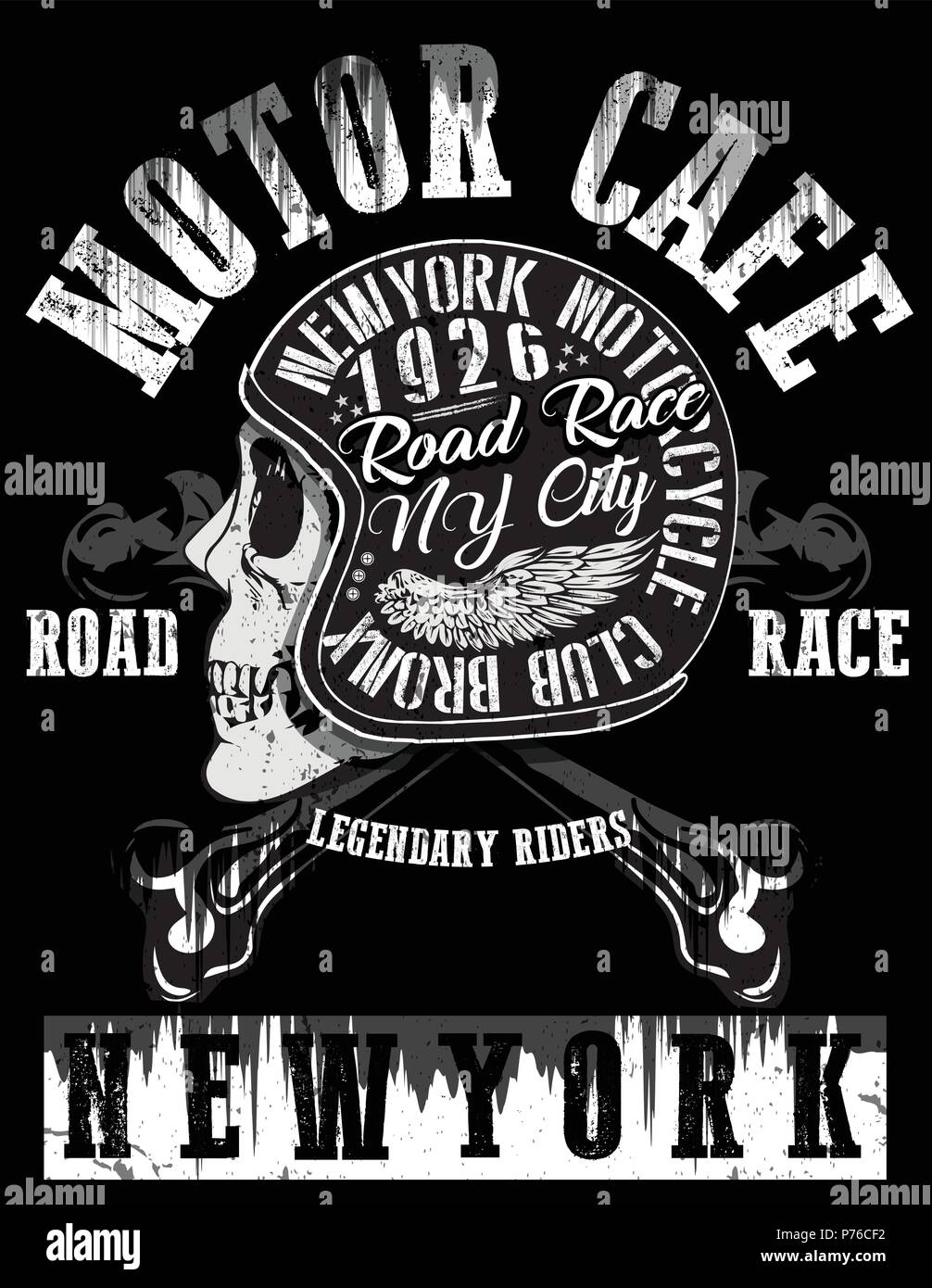 Motorcycle Racing Typography Graphics and Poster. Skull and Old school ...