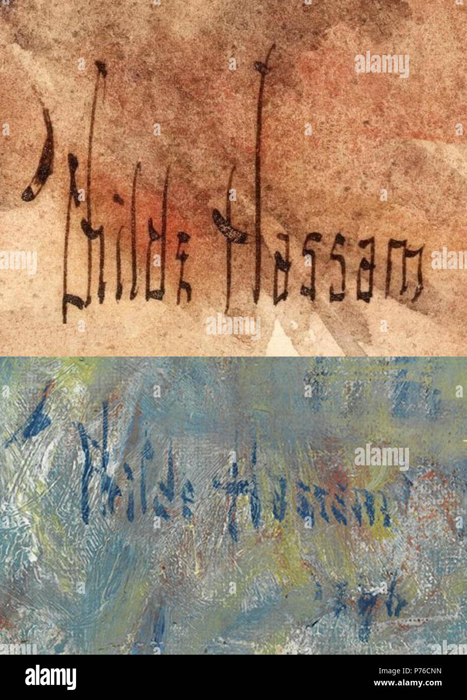English: Signatures of American artist Childe Hassam . 1896 (lower ...