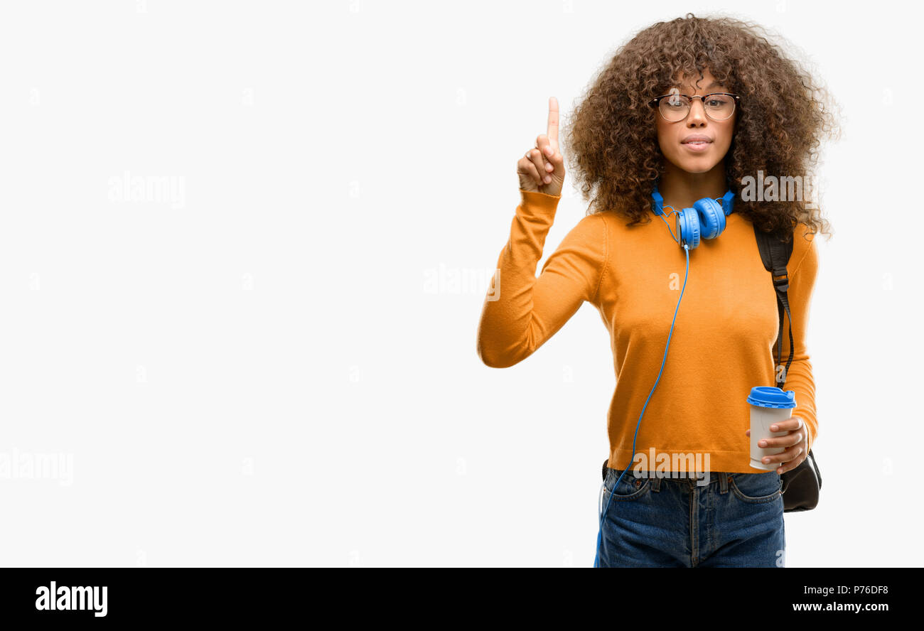 African american student woman raising finger, the number one Stock ...