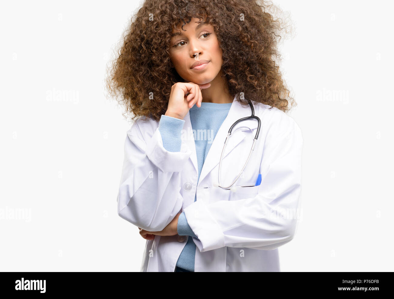African american doctor woman, medical professional working thinking ...