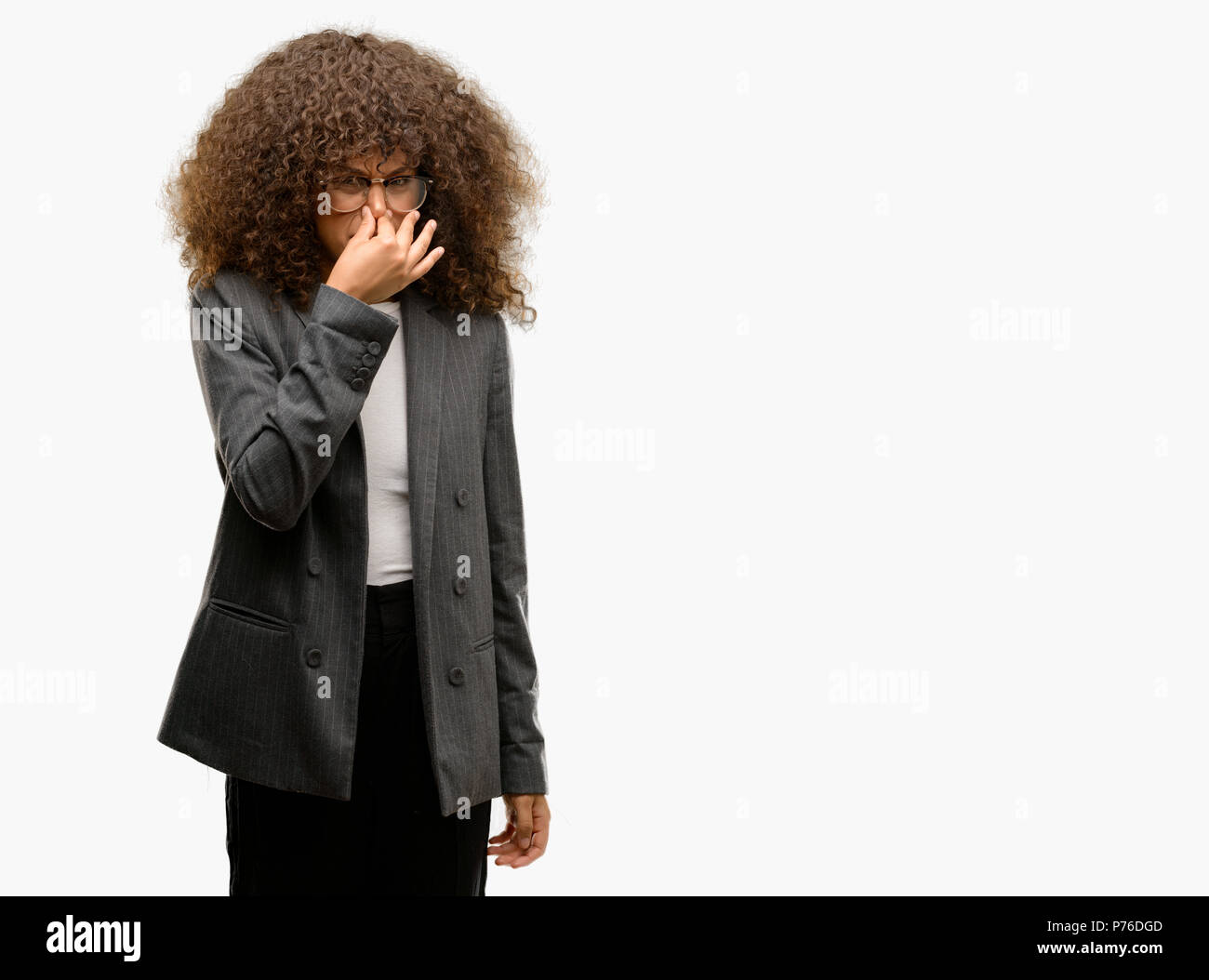 Woman unhappy bad smell Cut Out Stock Images & Pictures - Alamy