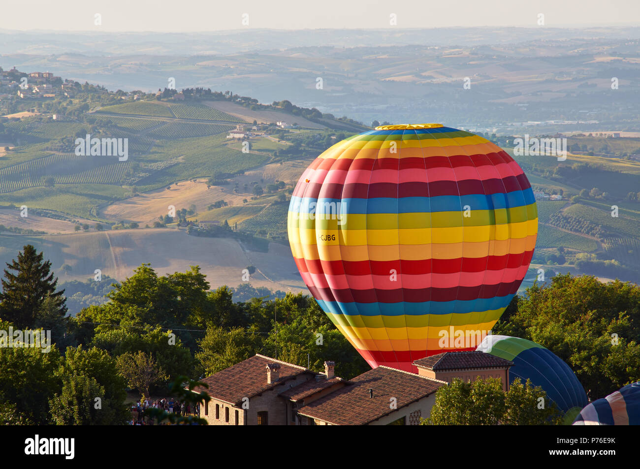 Walking balloon and the panorama of the mountains. Balloons on the ...