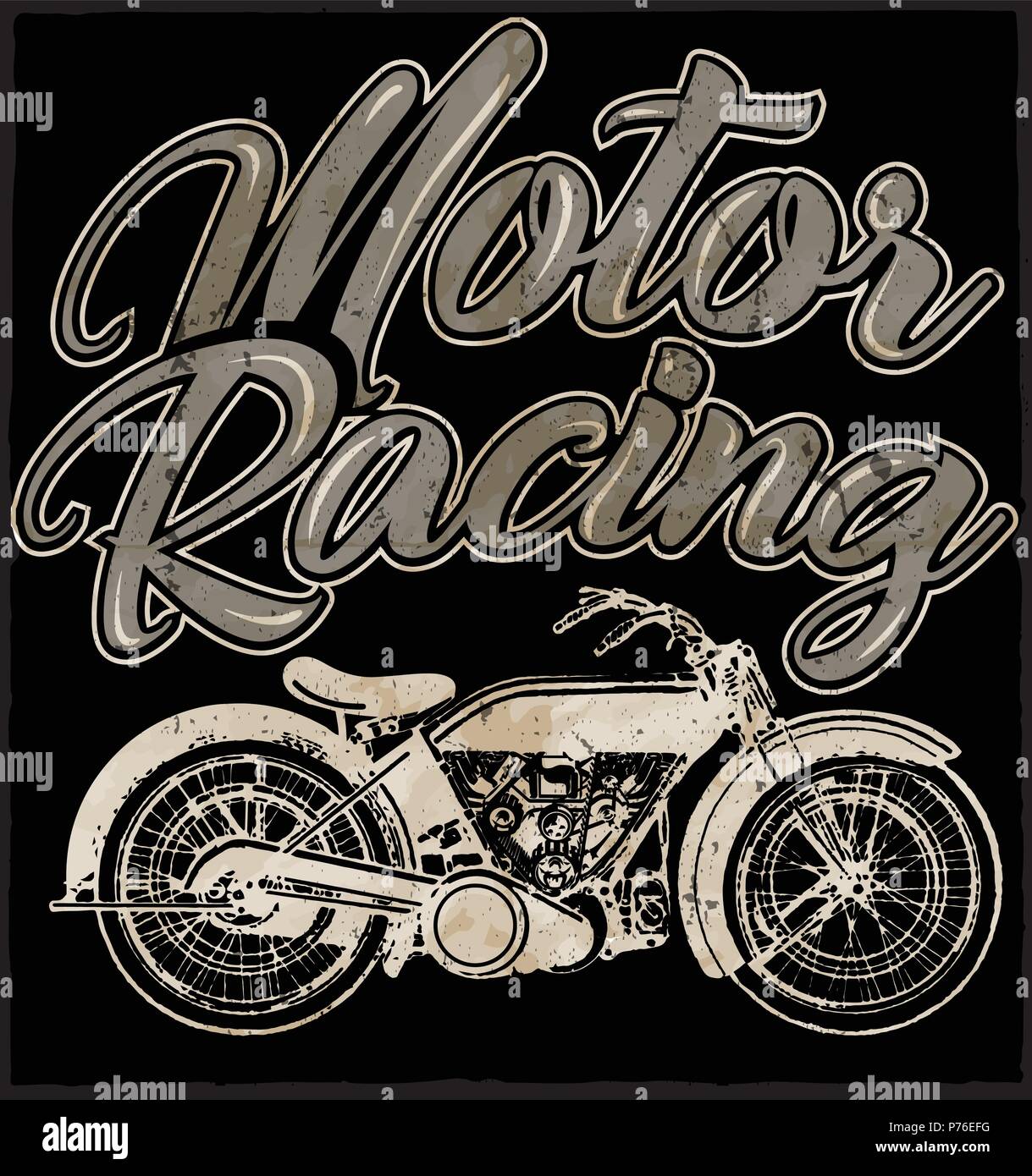 Vintage motorcycle. Hand drawn grunge vintage illustration Stock Vector ...