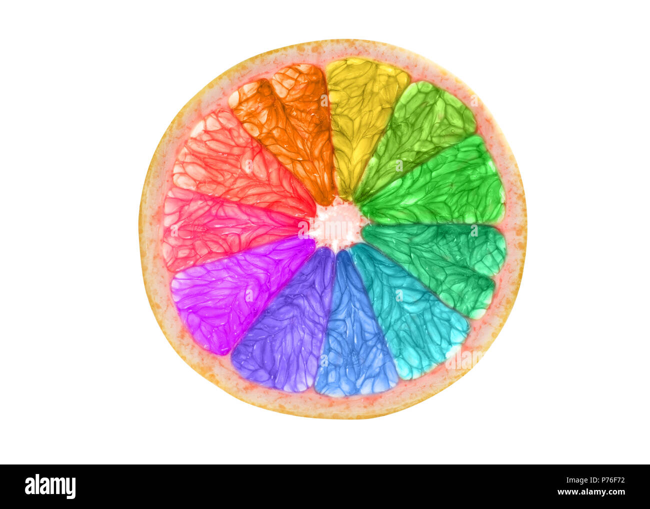 Rainbow colored citrus slice isolated on white background Stock Photo ...