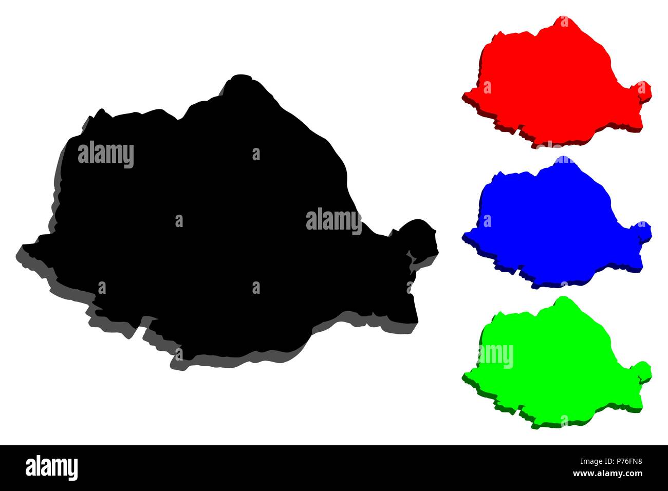 3D map of Romania - black, red, blue and green - vector illustration ...